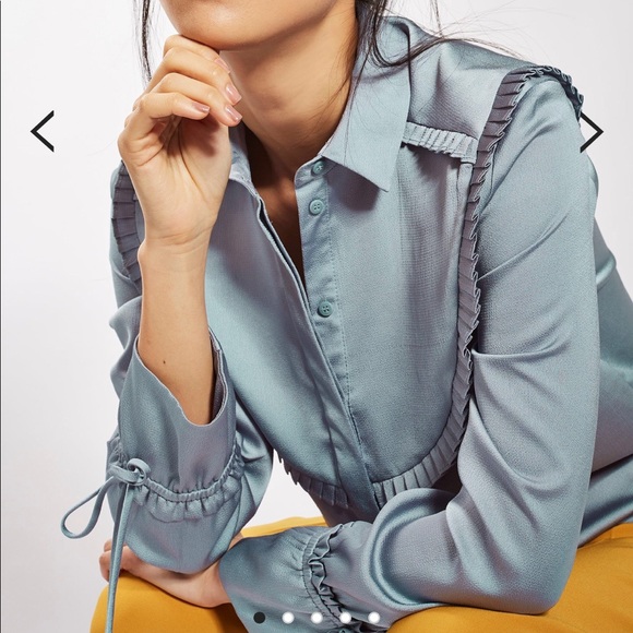 Topshop | Tops | Topshop Pleated Satin Ruffled Shirt Us 6 | Poshmark